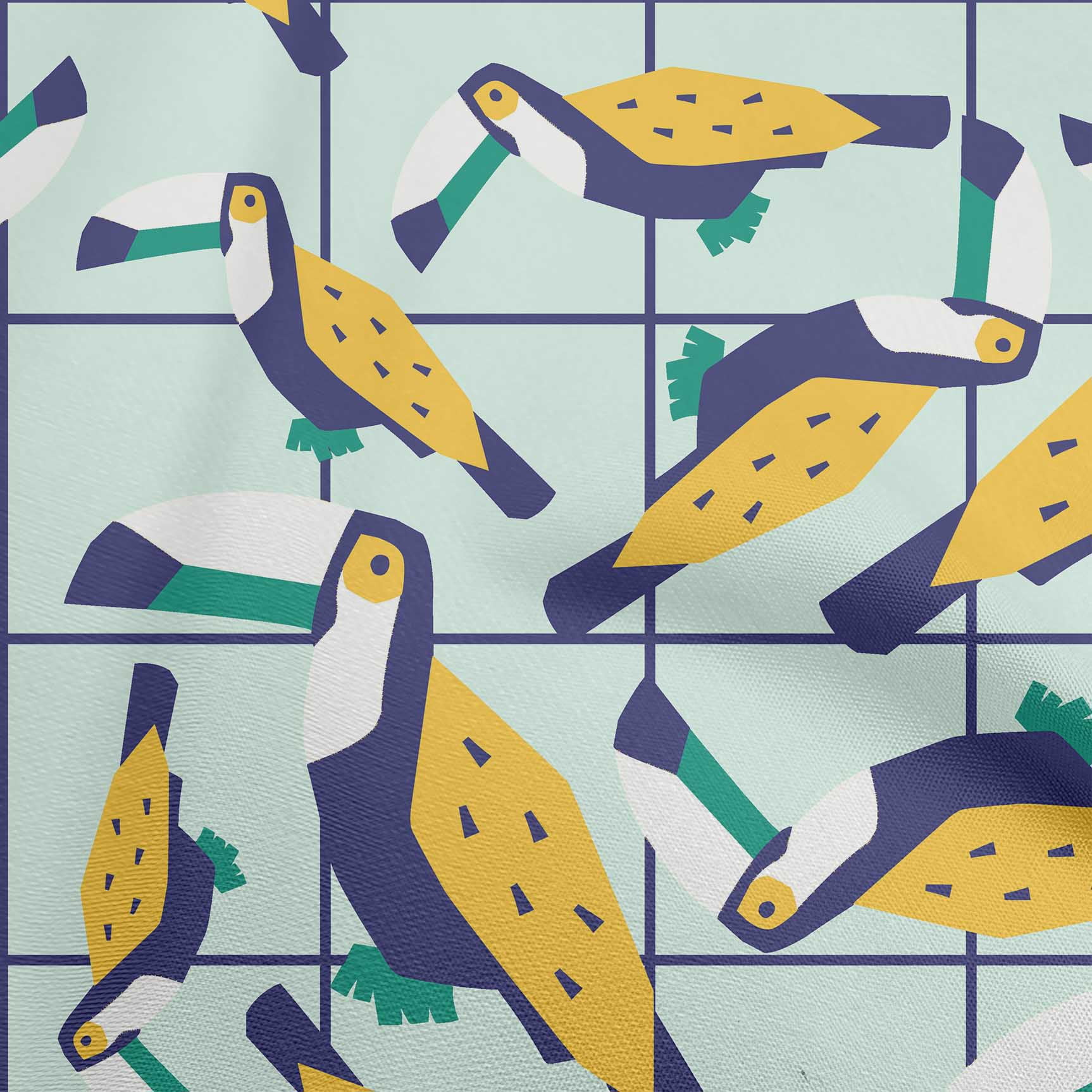 oneOone Cotton Silk Blue Fabric Tropical Toucans Birds Dress Material ...