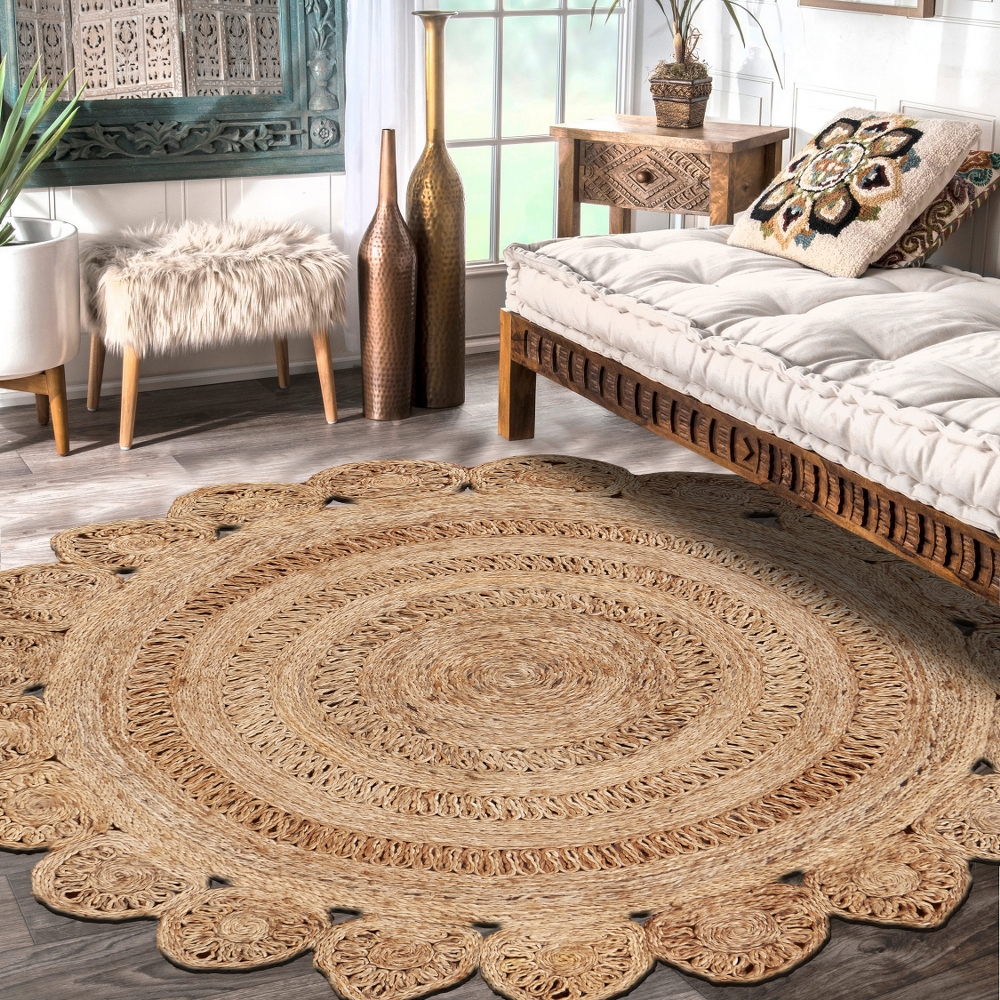 LR Home Natural Jute Natural Round Indoor Rug 6 X 6 Walmart