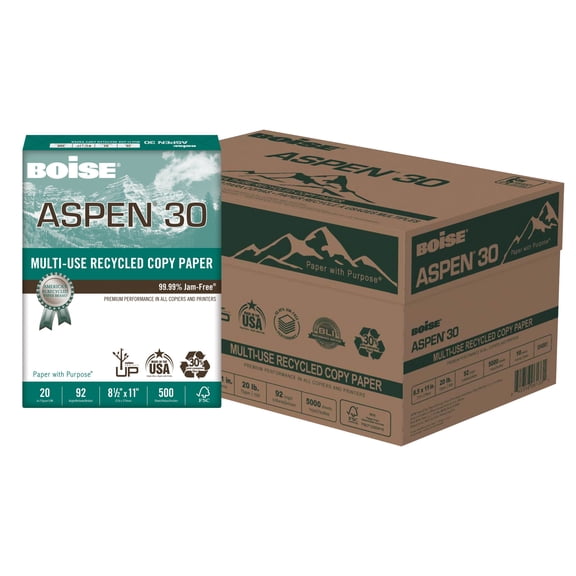 Boise ASPEN 100% Multi-Use Recycled Paper, 92 Bright, 20lb, 8-1/2 x 11 ...