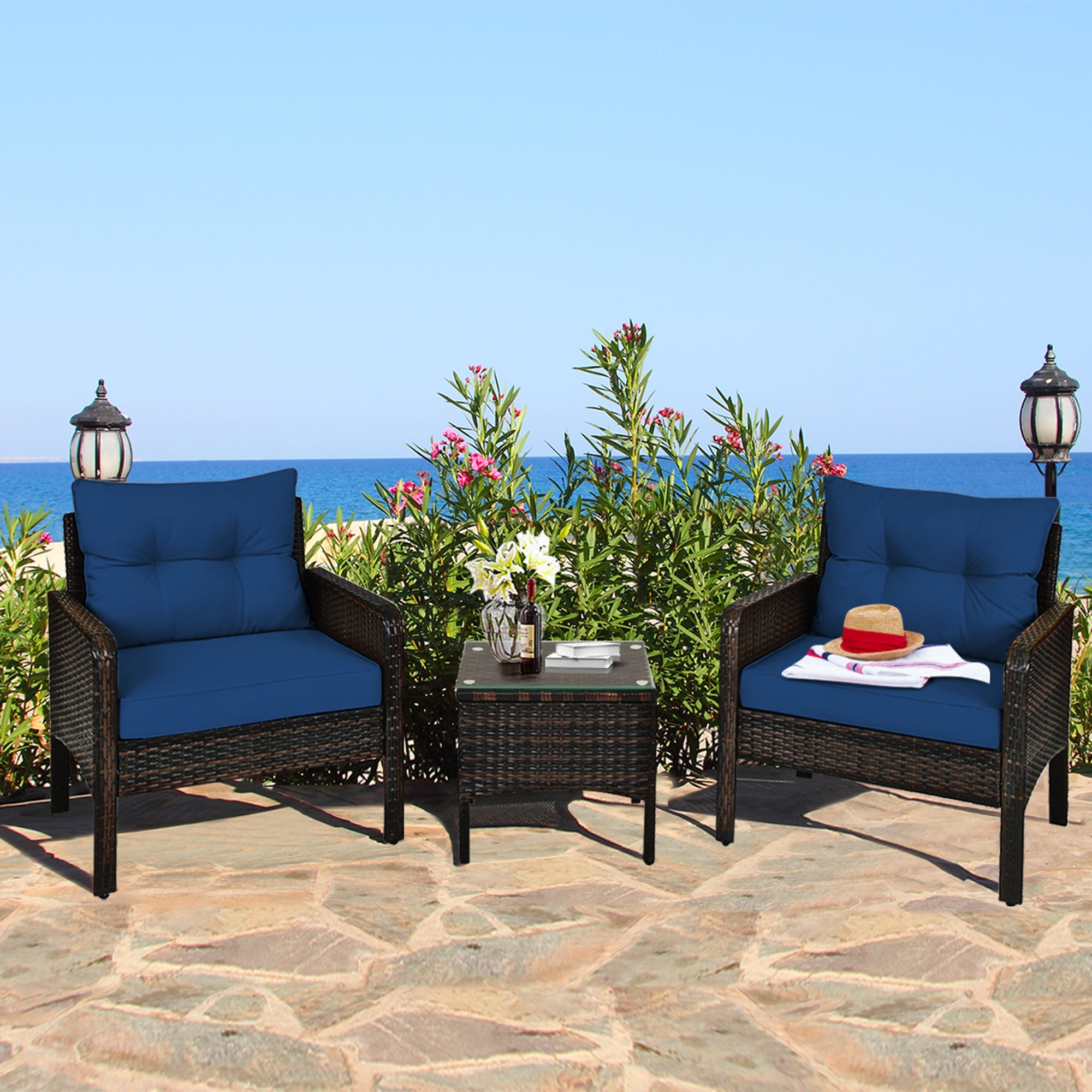 Click here for Gymax 3pcs Rattan Patio Conversation Furniture Set... prices