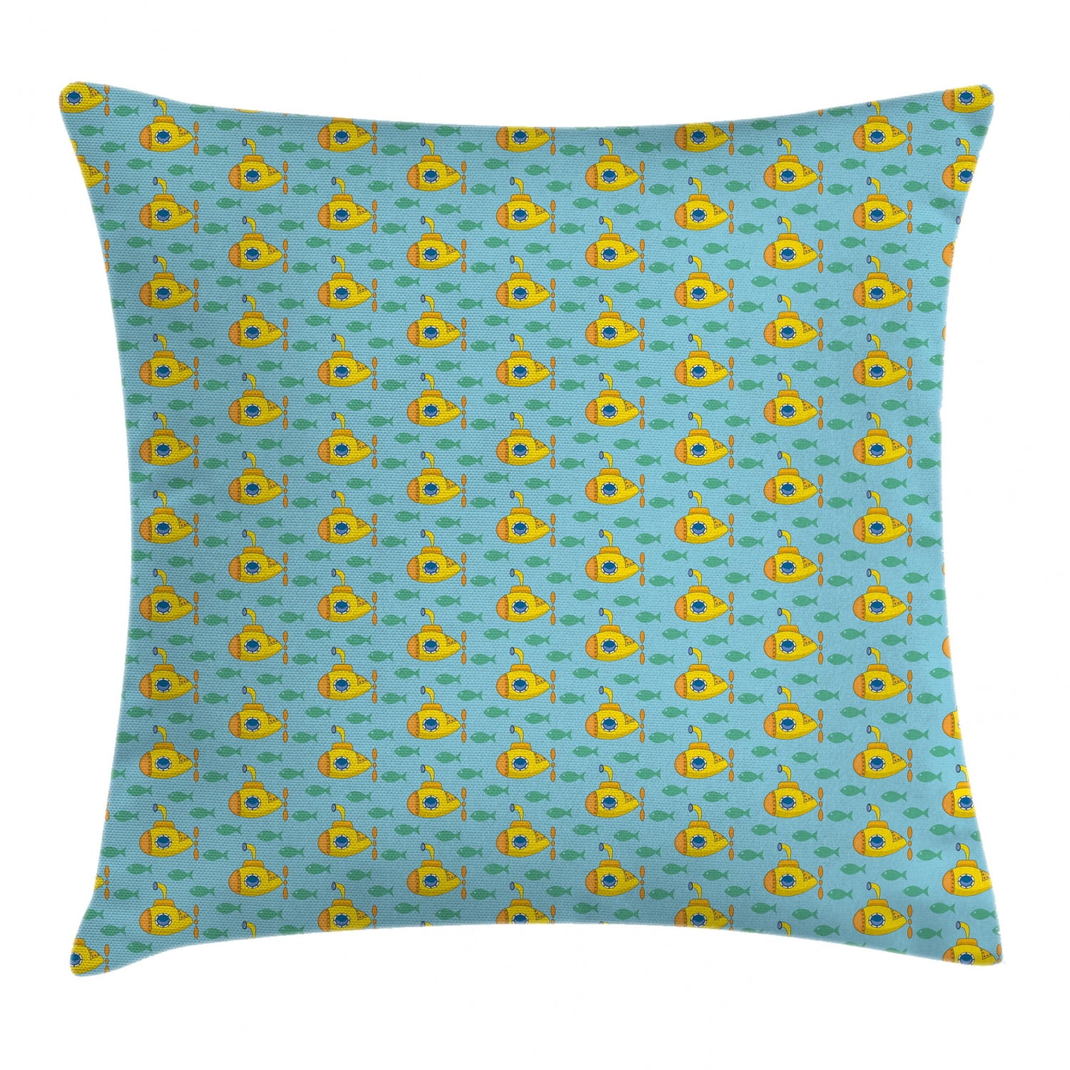 Yellow Submarine Throw Pillow Cushion Cover, Aqua Pattern with Little ...