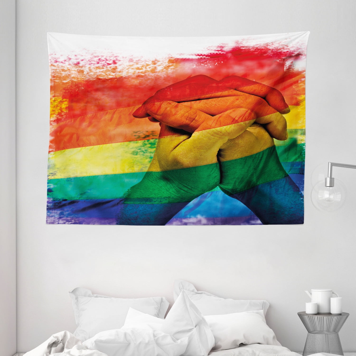 Pride Decorations Tapestry, Hands of Young Men Put Together on Abstract ...