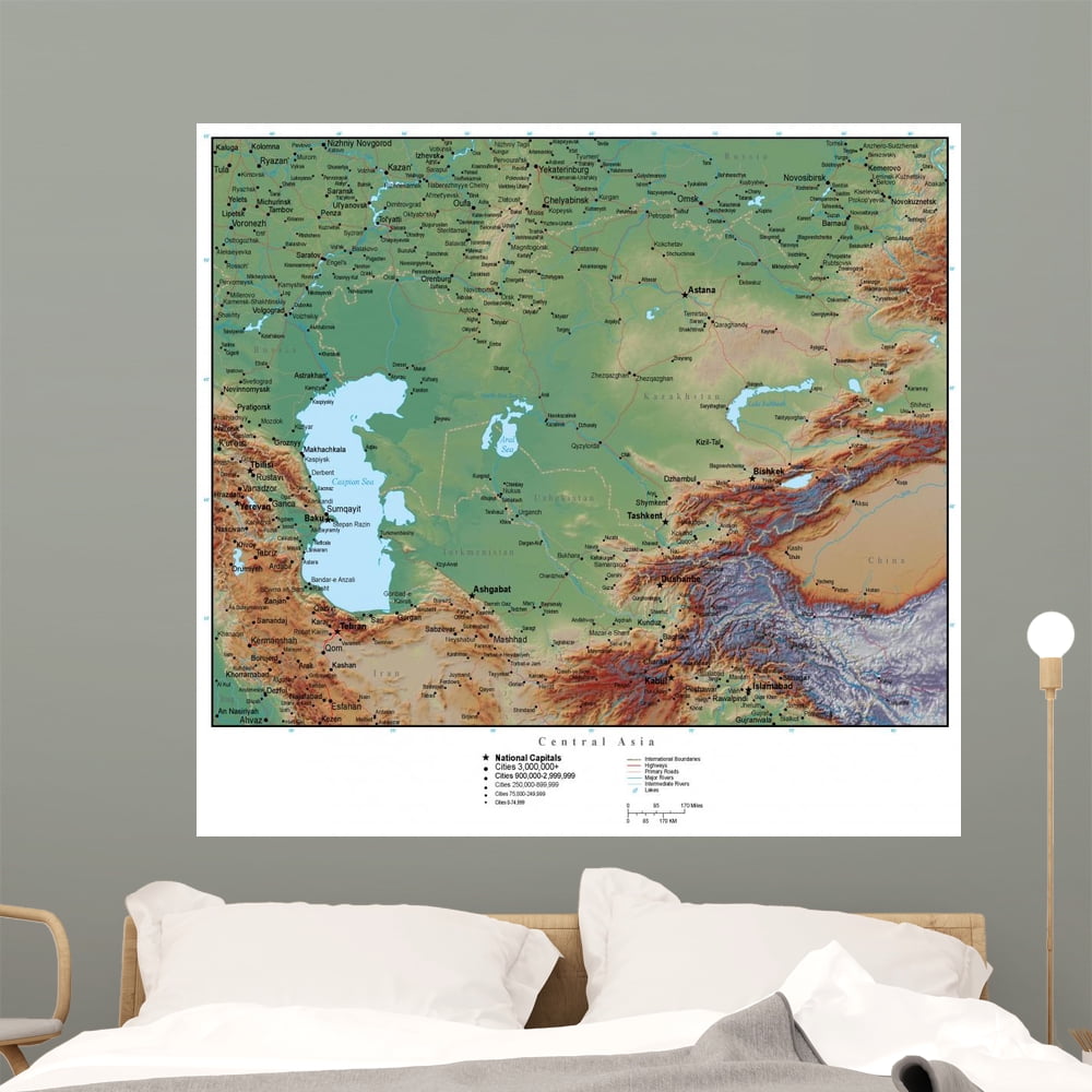 Map Central Asia Wall Mural Decal Sticker, Wallmonkeys Peel & Stick ...