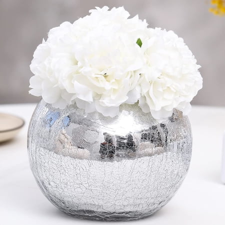 Set of Assorted Faux Flower Arrangement with Mercury Round Silver Vase ...