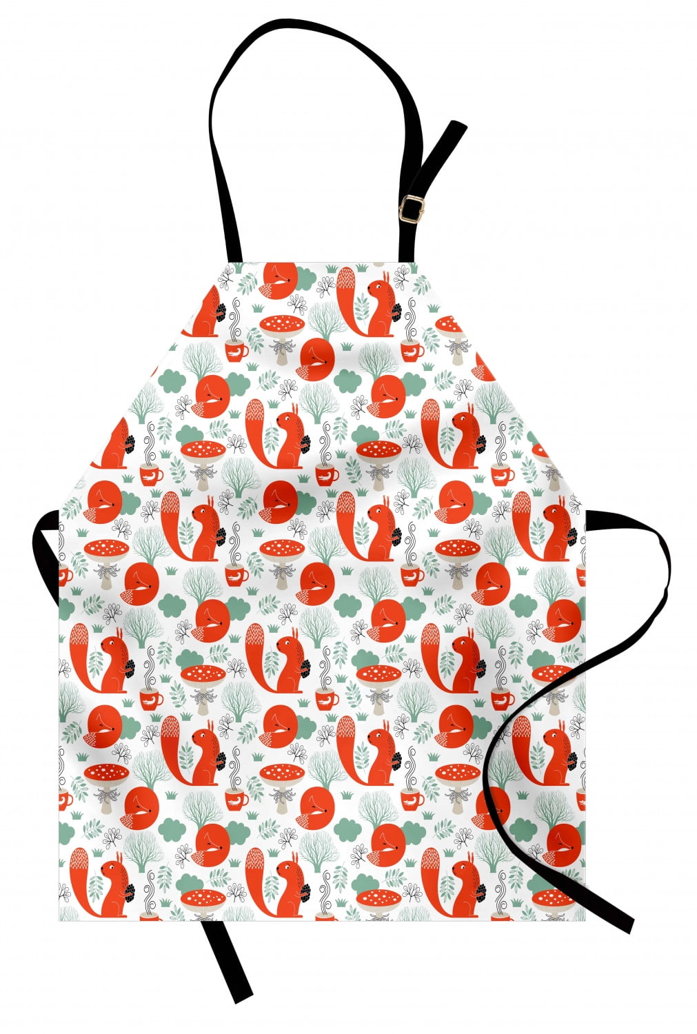 Fox Apron Small Forest Animal Pattern with Foliage Leaves and Mushroom ...