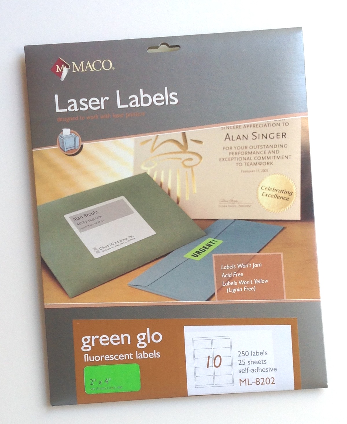 MACO Laser Green Glo Fluorescent Labels, 2 x 4 Inches, 10 Per Sheet ...