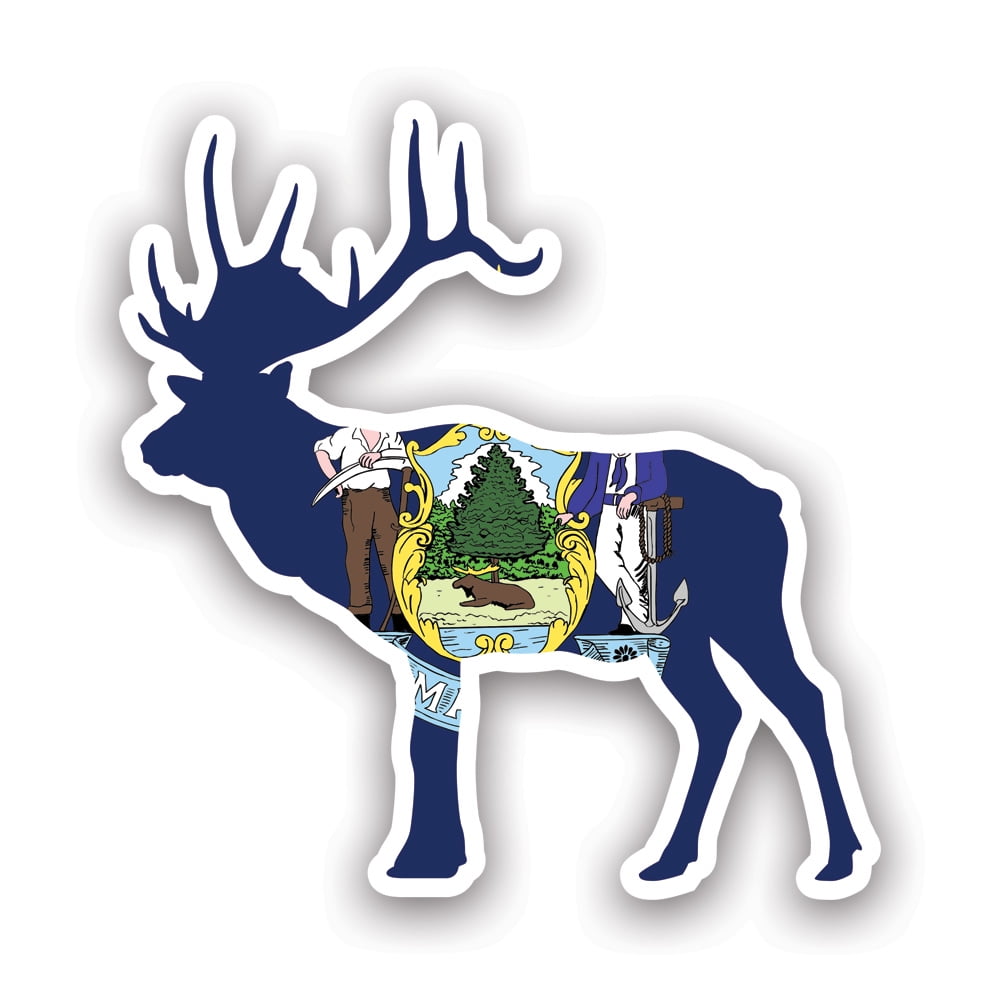 Maine Deer Shaped Flag Sticker Decal - Self Adhesive Vinyl ...