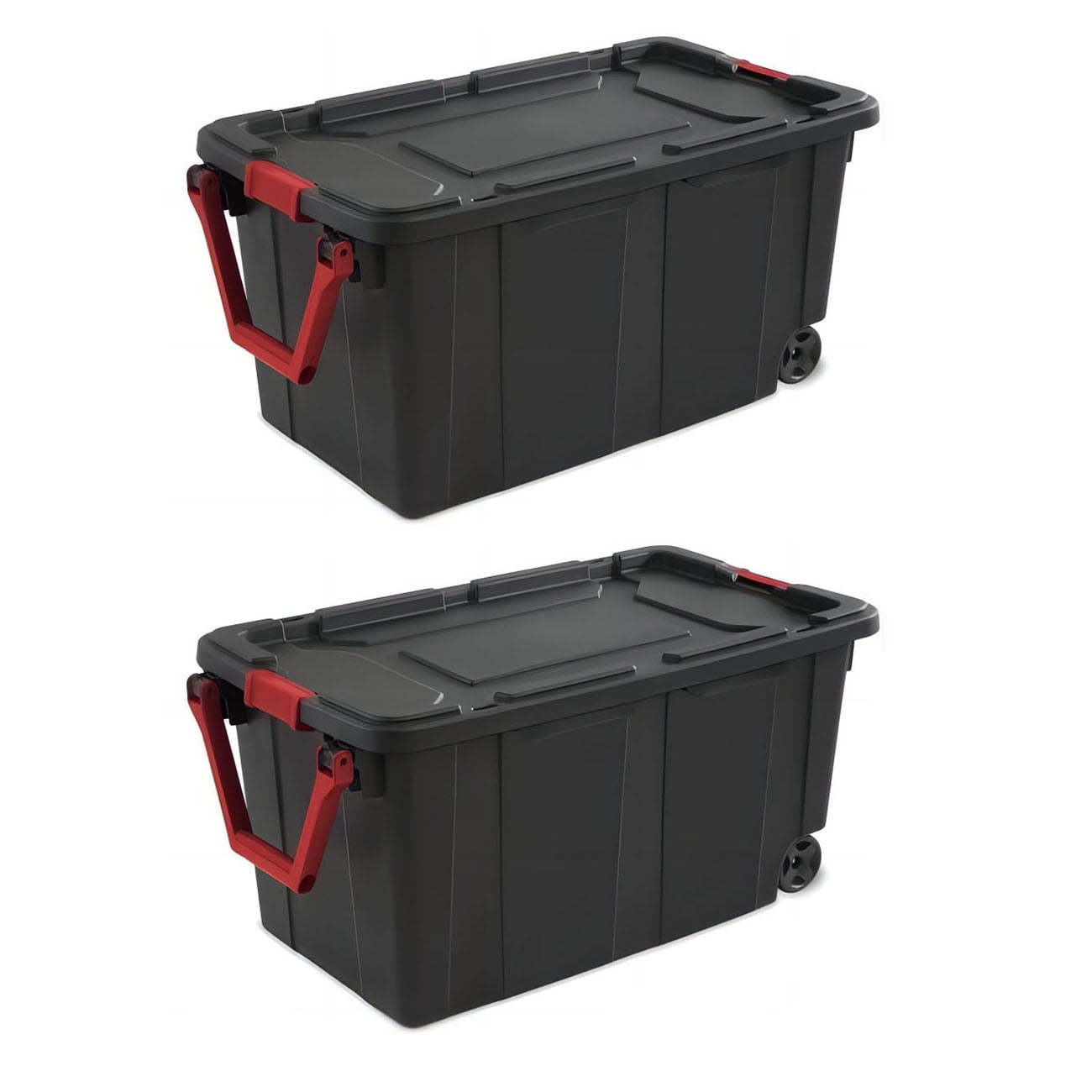 40 Gallon Wheeled Industrial Tote Plastic Storage Tote, Black, Set of 2 ...