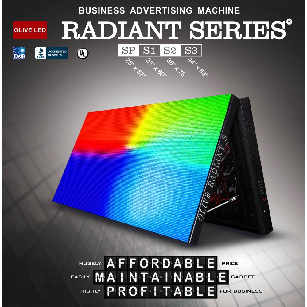 OLIVE LED Sign - Radiant?S3 P10mm 44"x88" HD Full Color EMC Display AD ...