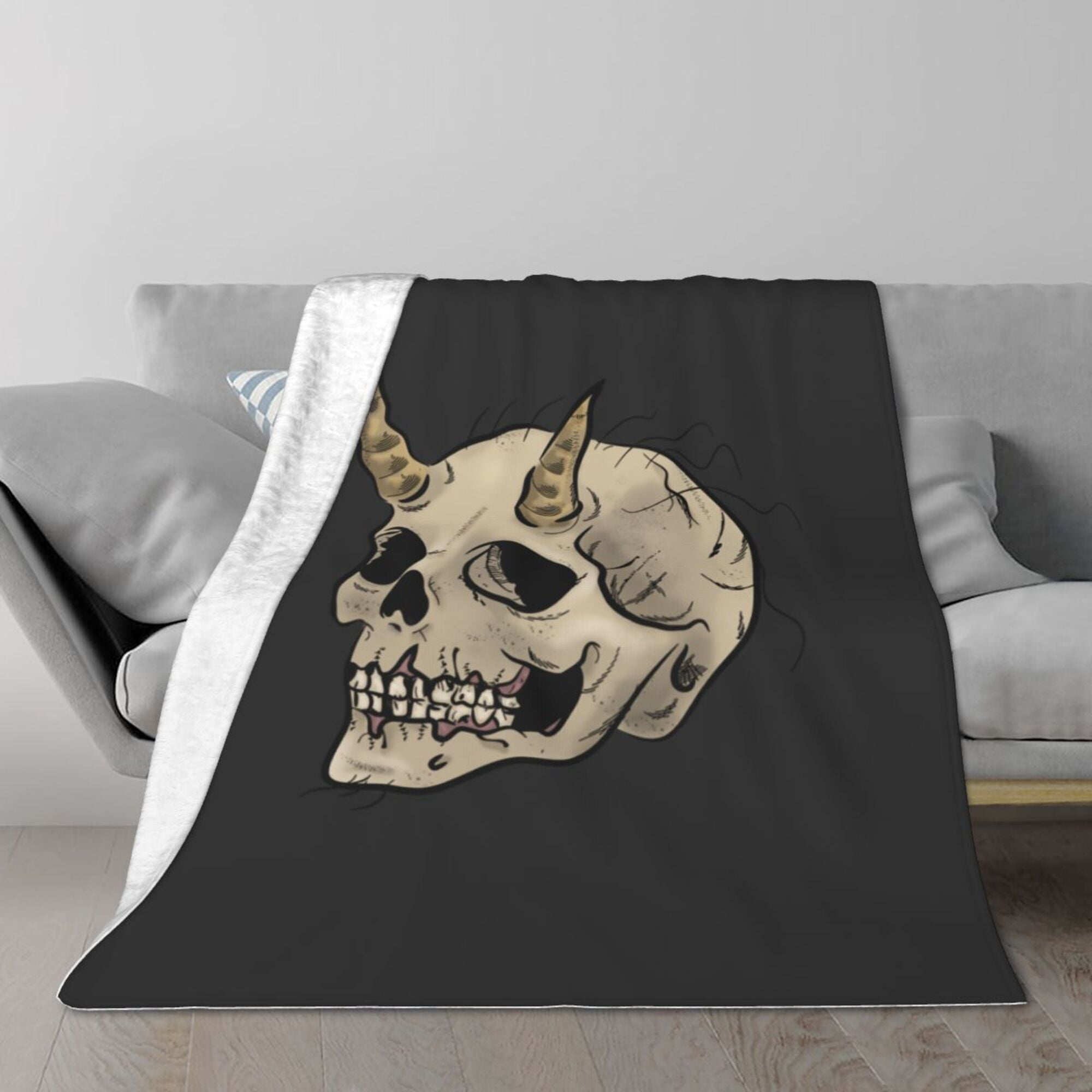 TEQUAN Double Layer Plush Bed Blanket, Gothic Skull Demon Horns Pattern ...