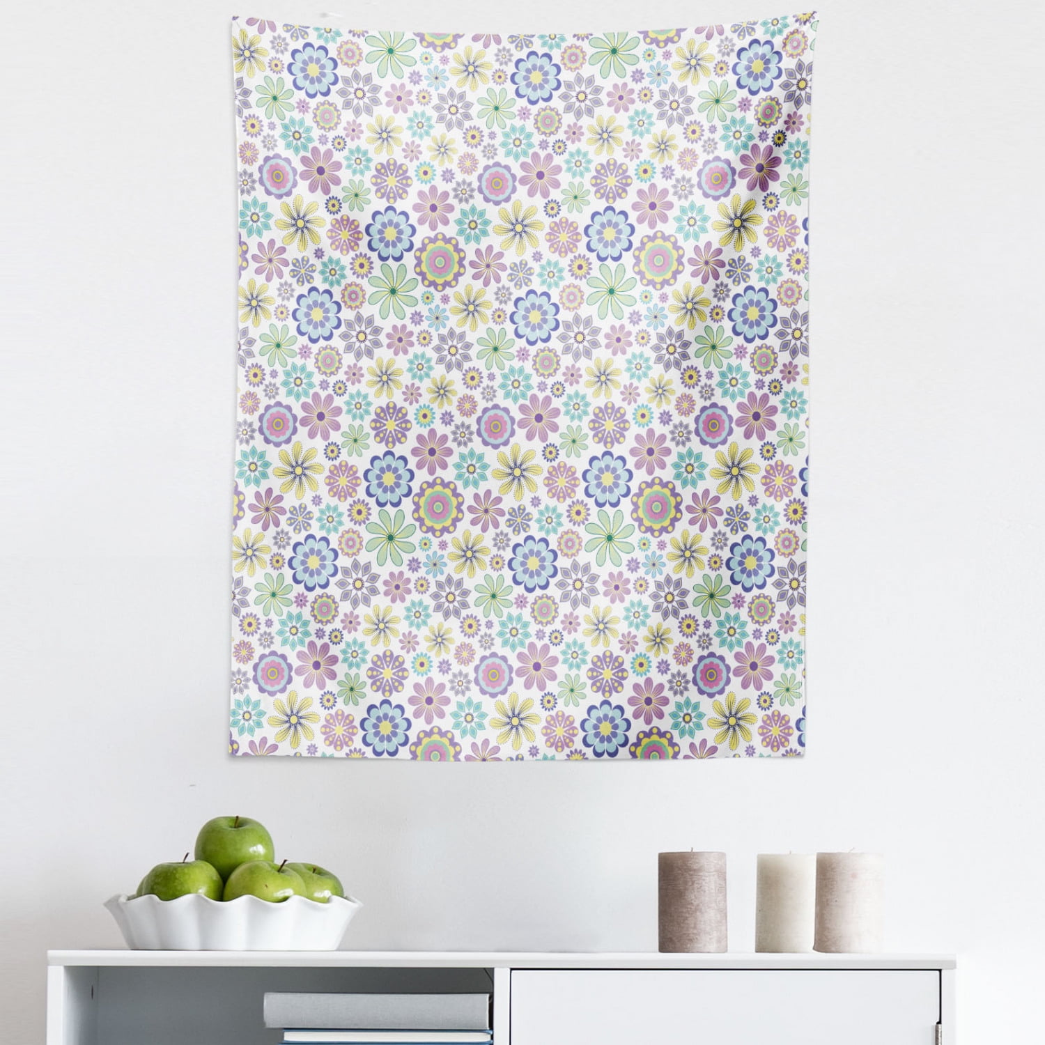 Pastel Tapestry, Ornate Different Kinds of Flowers Colorful Flourish ...