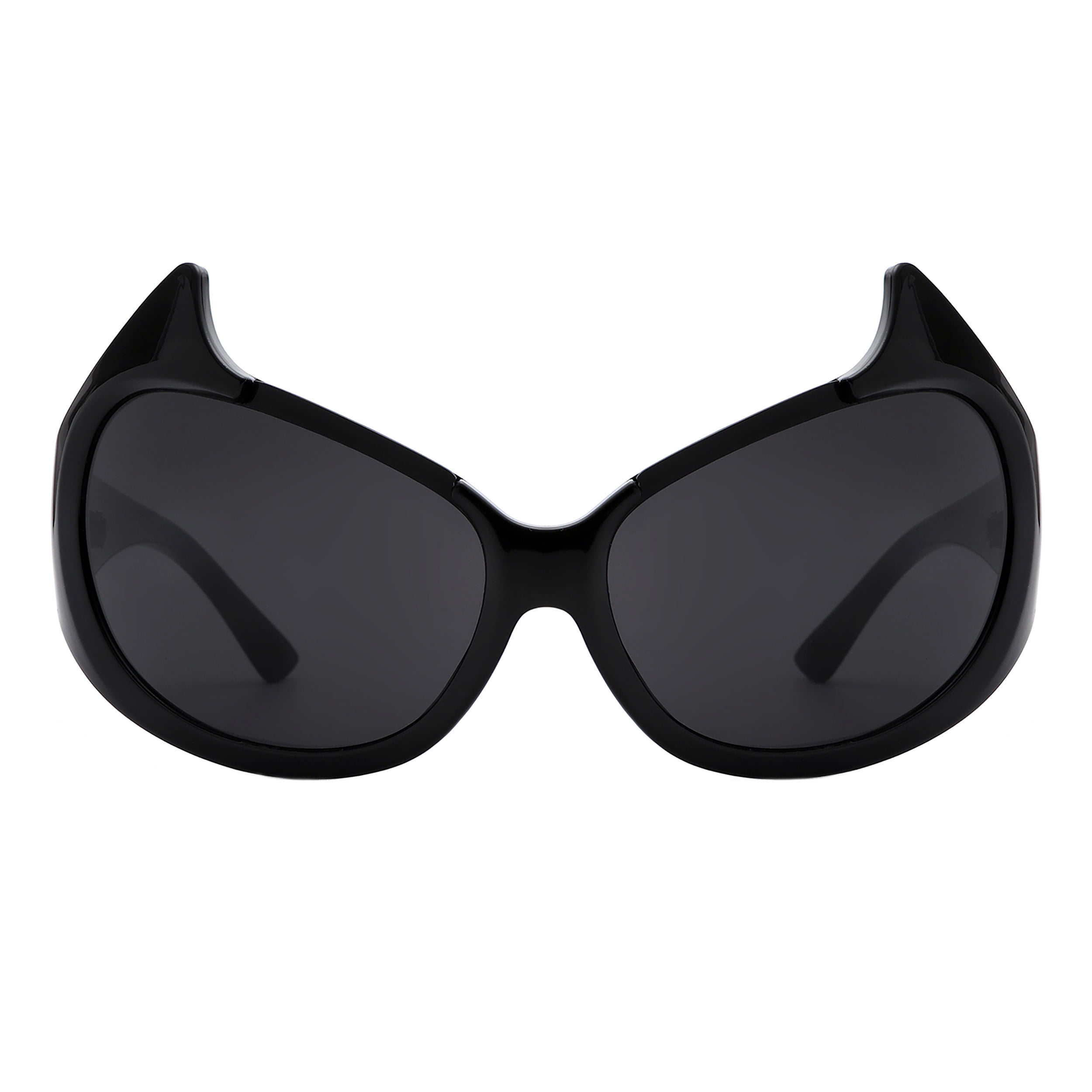 Devil Horned Sunglasses Oversized Oval Wrap Around Shades UV400 Black ...