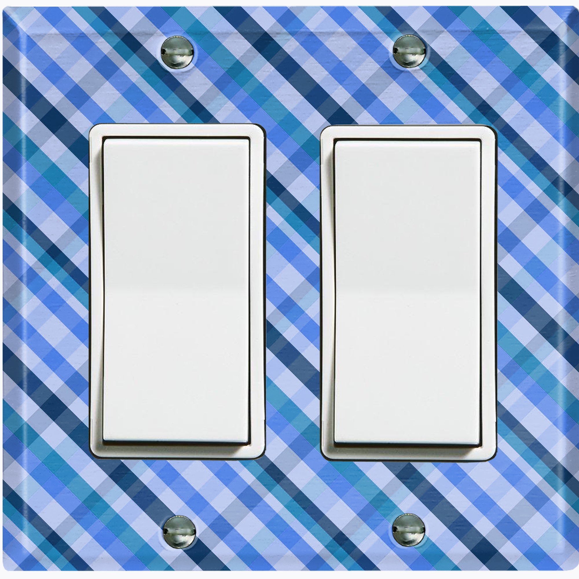 Metal Light Switch Plate Outlet Cover Shades of Blue Plaid Wallpaper ...