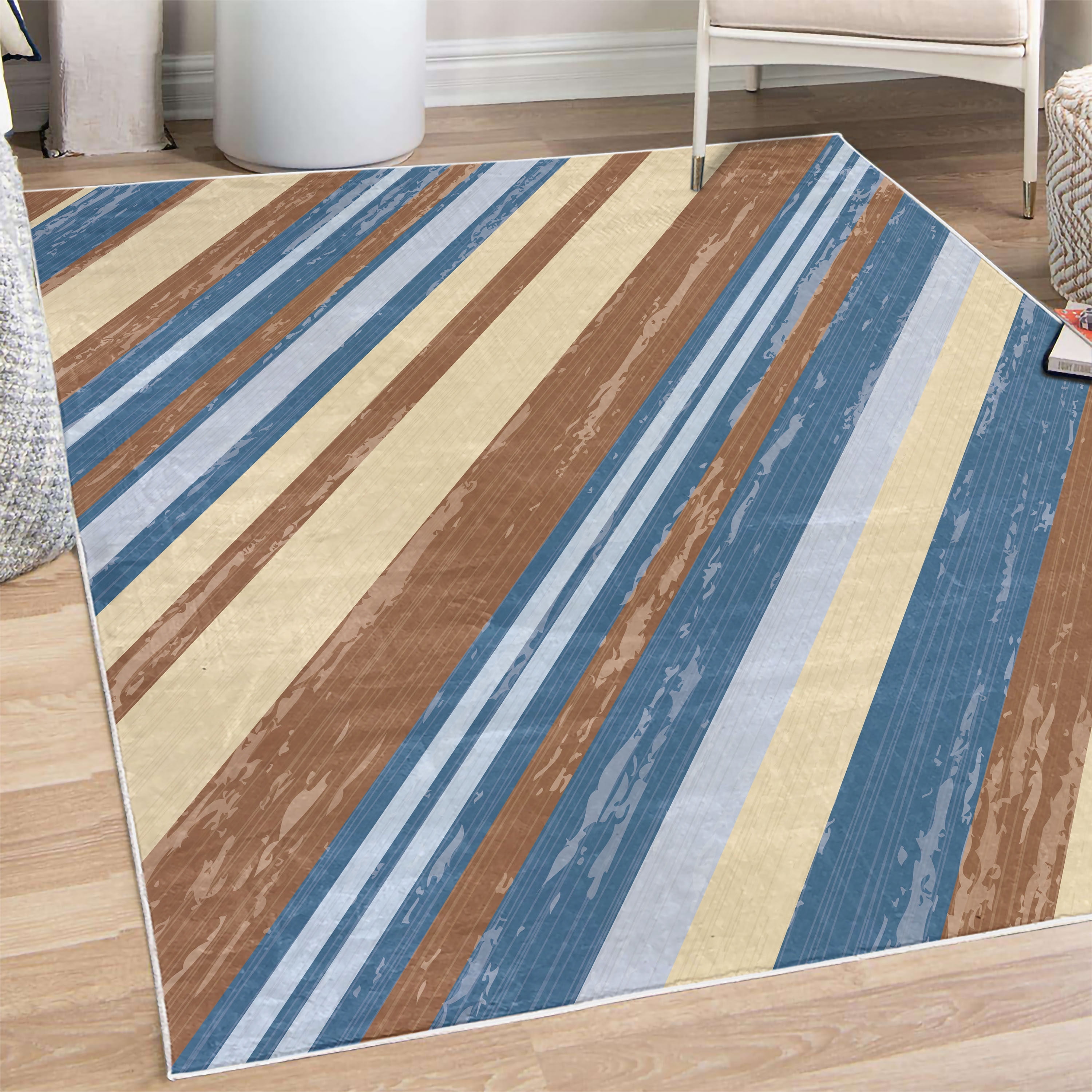 Vintage Decorative Rug, Diagonal Stripes on Old Aged Design Grungy ...