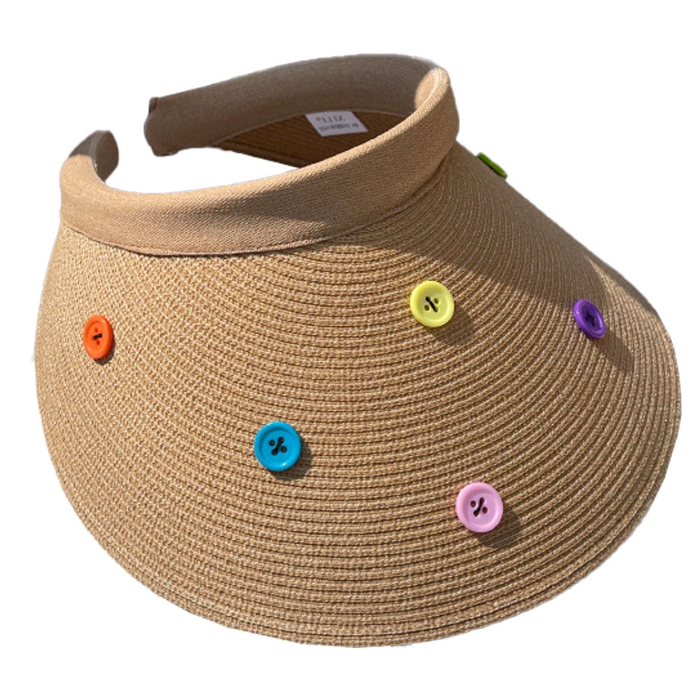 56-58cm head circumference color button empty top straw hat female ...