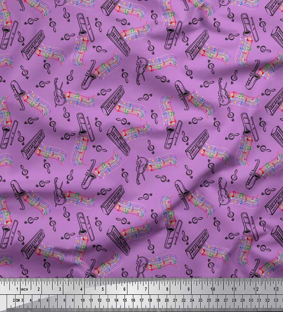 Soimoi Polyester Crepe Fabric Notes,Piano & Guitar Musical Instrument ...