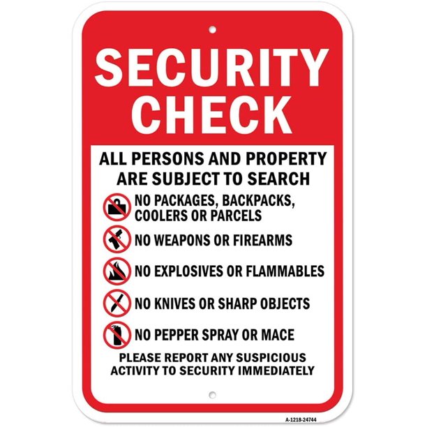 Security Check All Persons and Property are Subjec | 12" X 18" Heavy ...