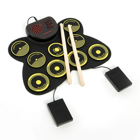 Portable Electronic Drum Set USB Roll Up Drum Pad Kit 9 Drumpads Built ...