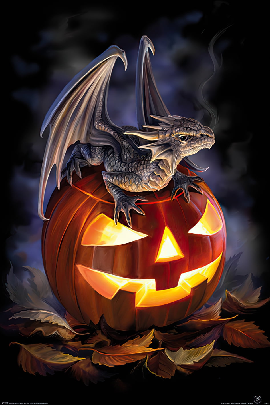 Trick Or Treat - Anne Stokes Fantasy Poster (Dragon & Jack O'Lantern ...
