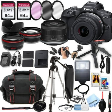 Canon EOS R100 Mirrorless Camera, 18-45mm Lens, 64GB, Macro, 2X Len ...