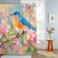 Bluebird Shower Curtain with Hooks, Rustic Country Pink Cherry Blossom ...