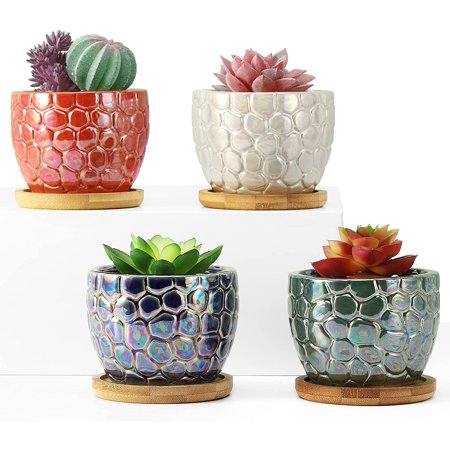 Succulent Planter Pot, 4 Pack Colorful Fish Scales Planting Pot Flower ...