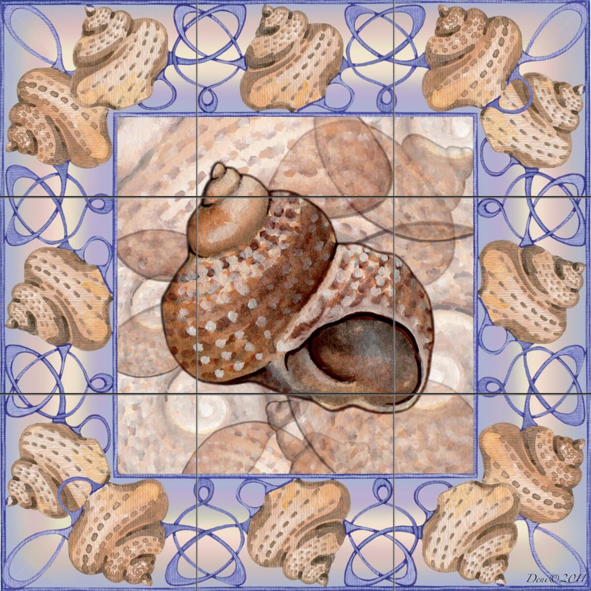 Tile Mural Bathroom Backsplash - Seashell Square 7-DF - by Denise ...