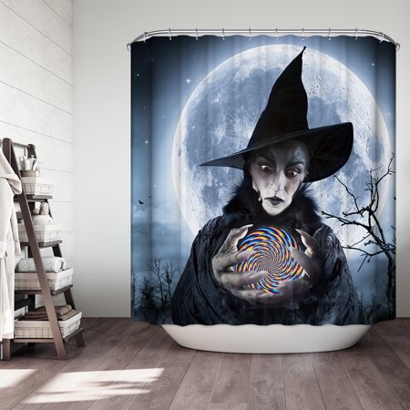 Witch Fabric Shower Curtain with 12 Hooks Evil Sorceress Magic Wizard ...