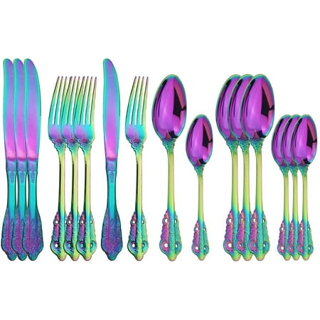 Silverware Set, 16pcs Stainless Steel Tableware Set Dinnerware Flatware ...