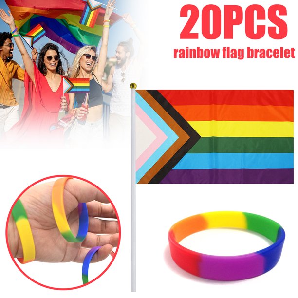 Muyoka Paquete de 20 banderas coloridas del orgullo y pulseras del ...