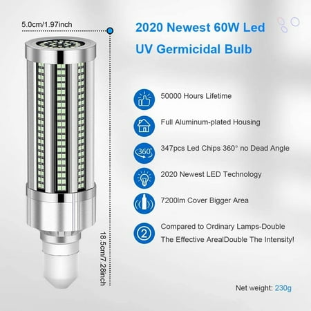 60W UV Germicidal Lamp Lampe germicide Led UVC Light Bulb Disinfection ...