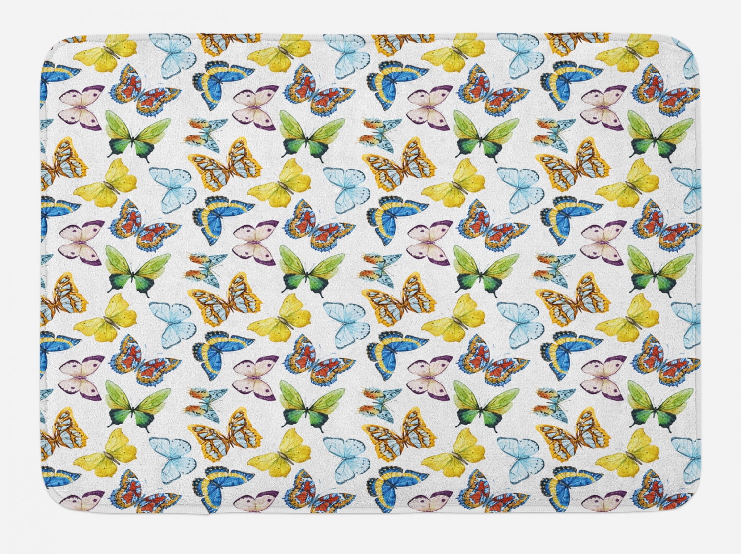 Butterfly Bath Mat, Colorful Watercolor Animals with Numerous Different ...