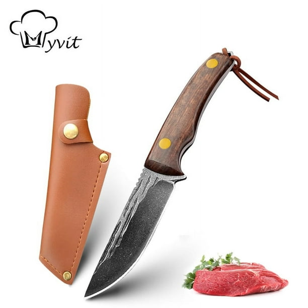 Mini Hunting Knife 3.5 Inch Full Tang Fixed Blade Knives Wood Handle ...