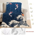 Blue Ocean Waves Fleece Throw Blanket Japanese Style Red Fish Harmony ...