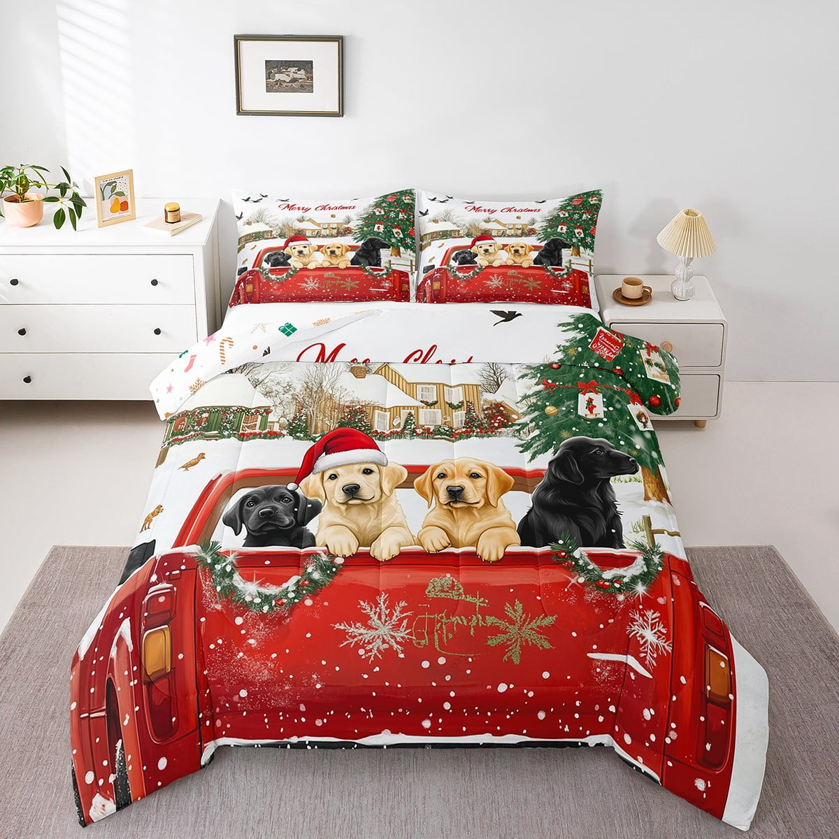 Click here for Yst Cute Dogs Red Truck Comforter Sets For Kids Fu... prices