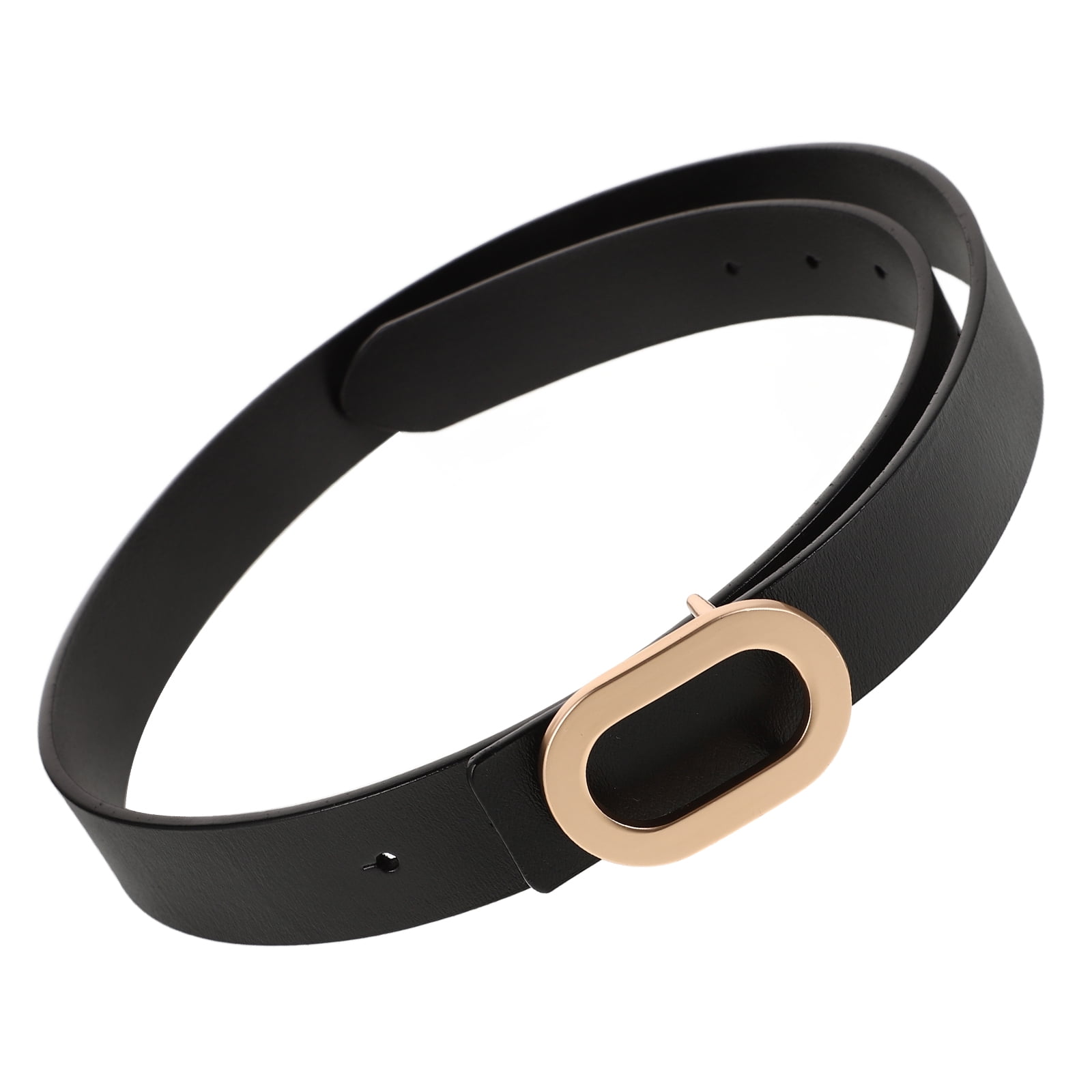 Cinturón de cuero negro ajustable para mujer con hebilla redonda ...