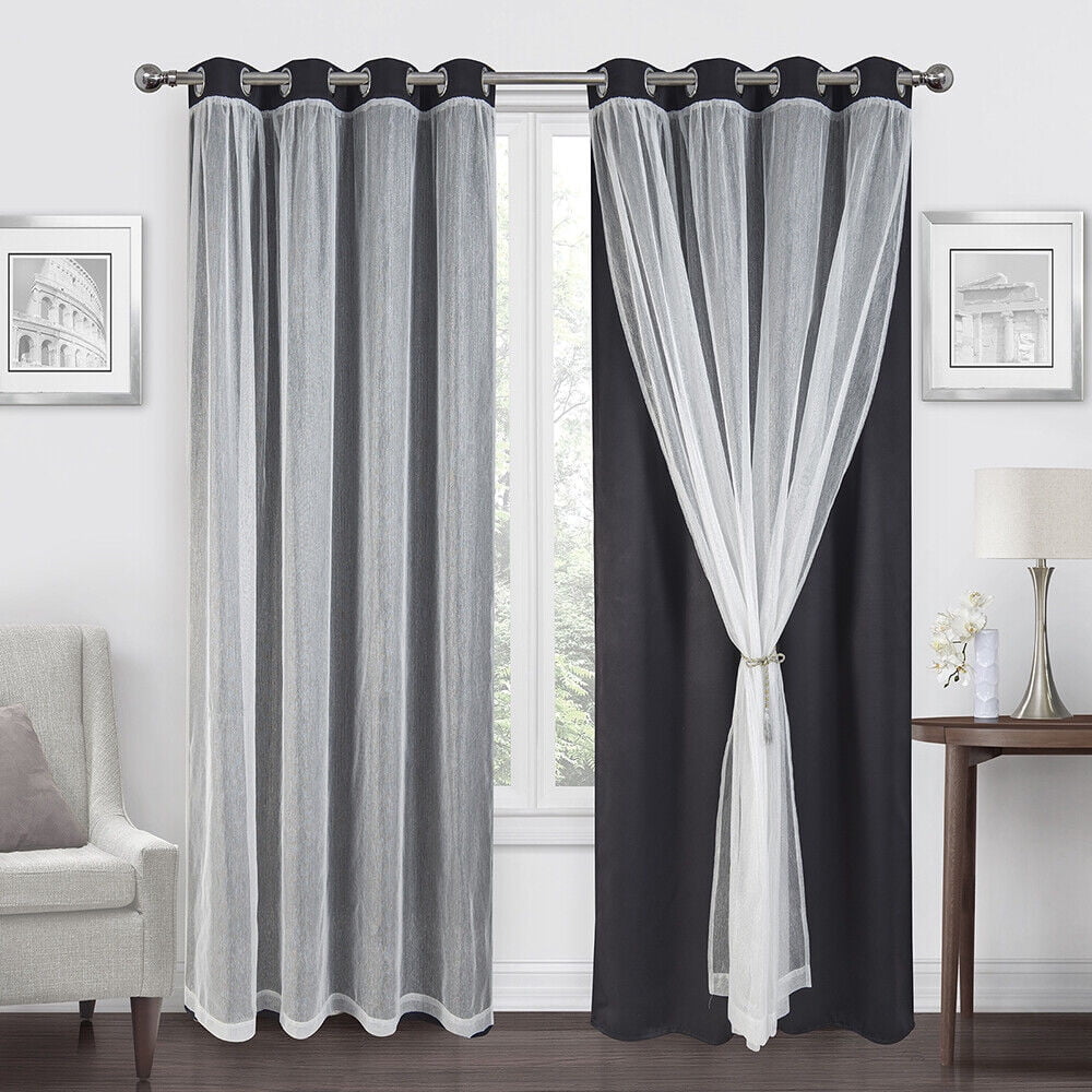 SHANNA Blackout Curtains with Tulle, 52X84 inch Double Layer Room ...