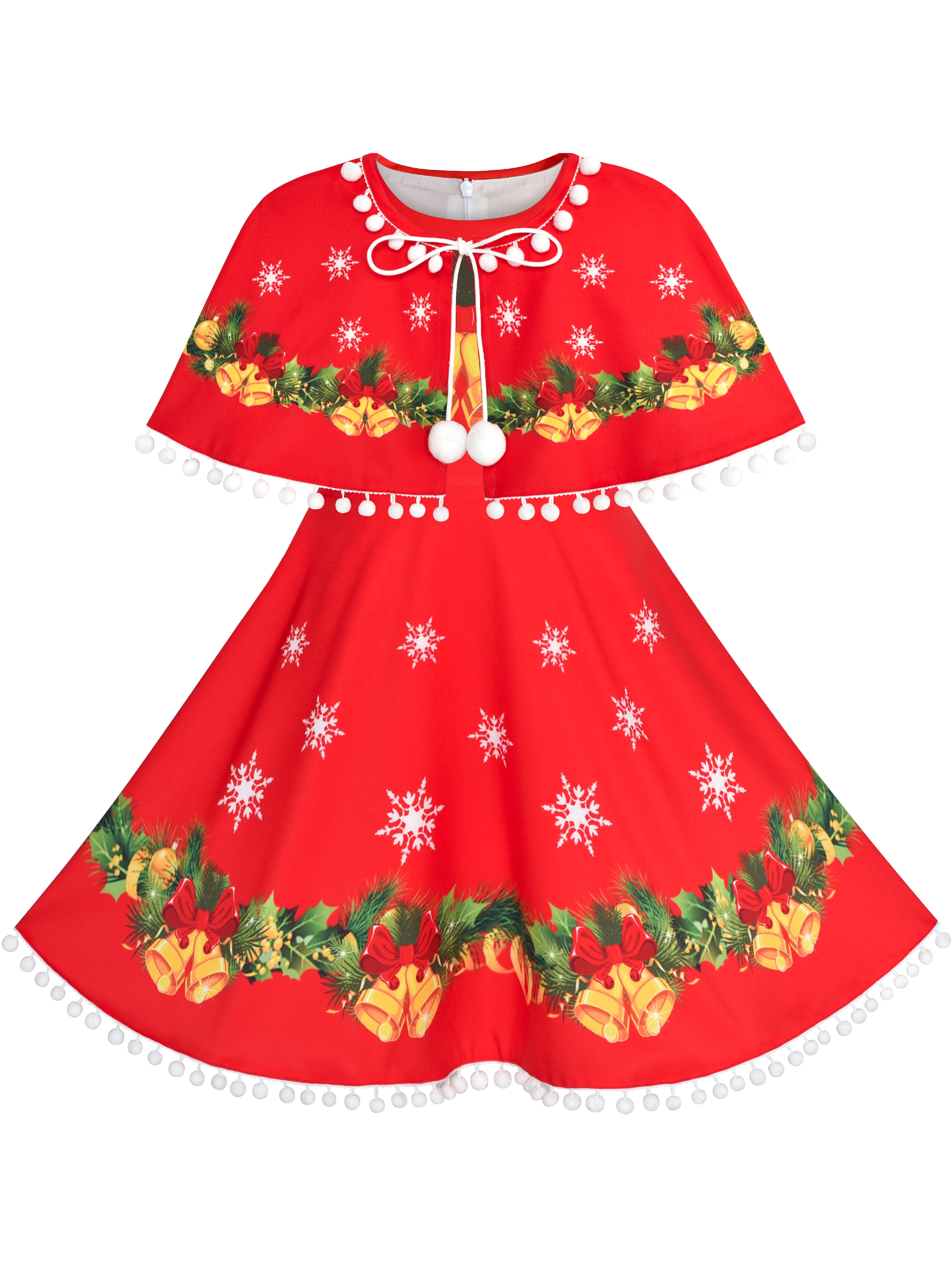 Girls Dress Jingle Bell Red Cape Cloak Christmas New Year 7 Years ...