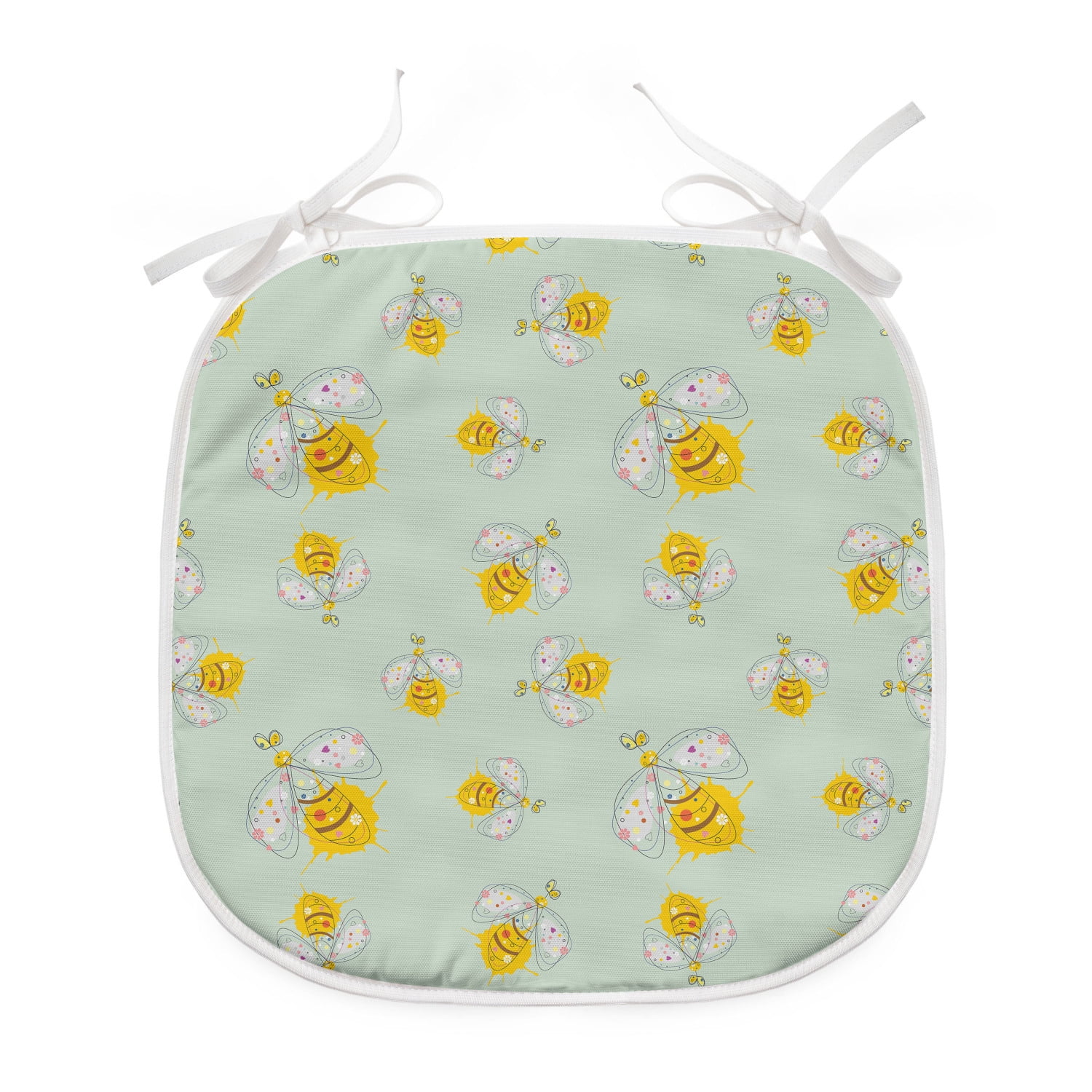 Bees Dining Chair Pad, Honeycomb Animals Color Splashes Art Hearts ...