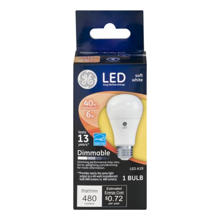 GE LED Soft White Dimmable Lightbulb 480 Lumens, 1.0 CT - Walmart.com
