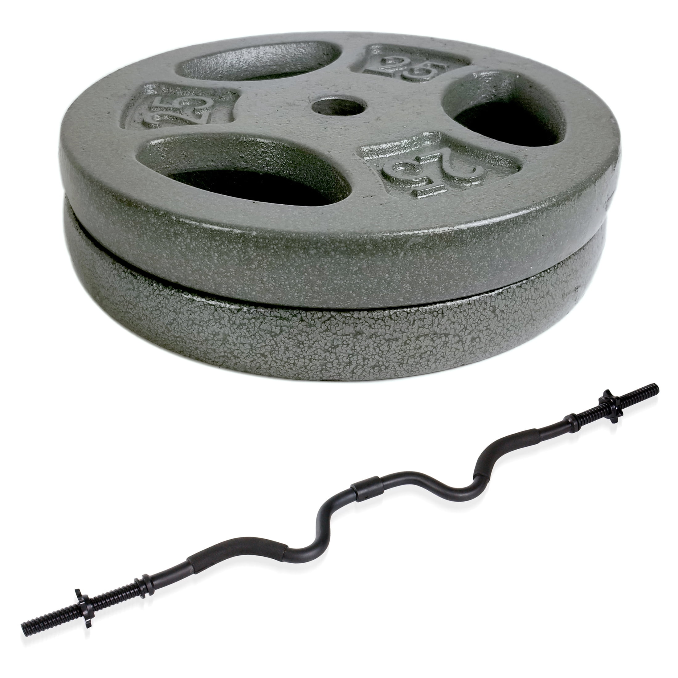 CAP Barbell Standard Combo Curl Weight Bar with 50lb Weight Plate Set ...