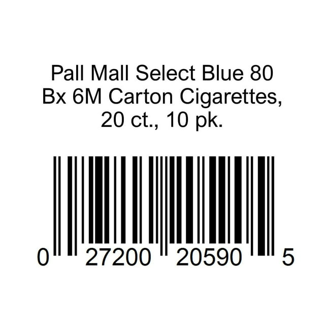 Pall Mall Select Blue 80 Bx 6M Carton Cigarettes, 20 ct., 10 pk ...