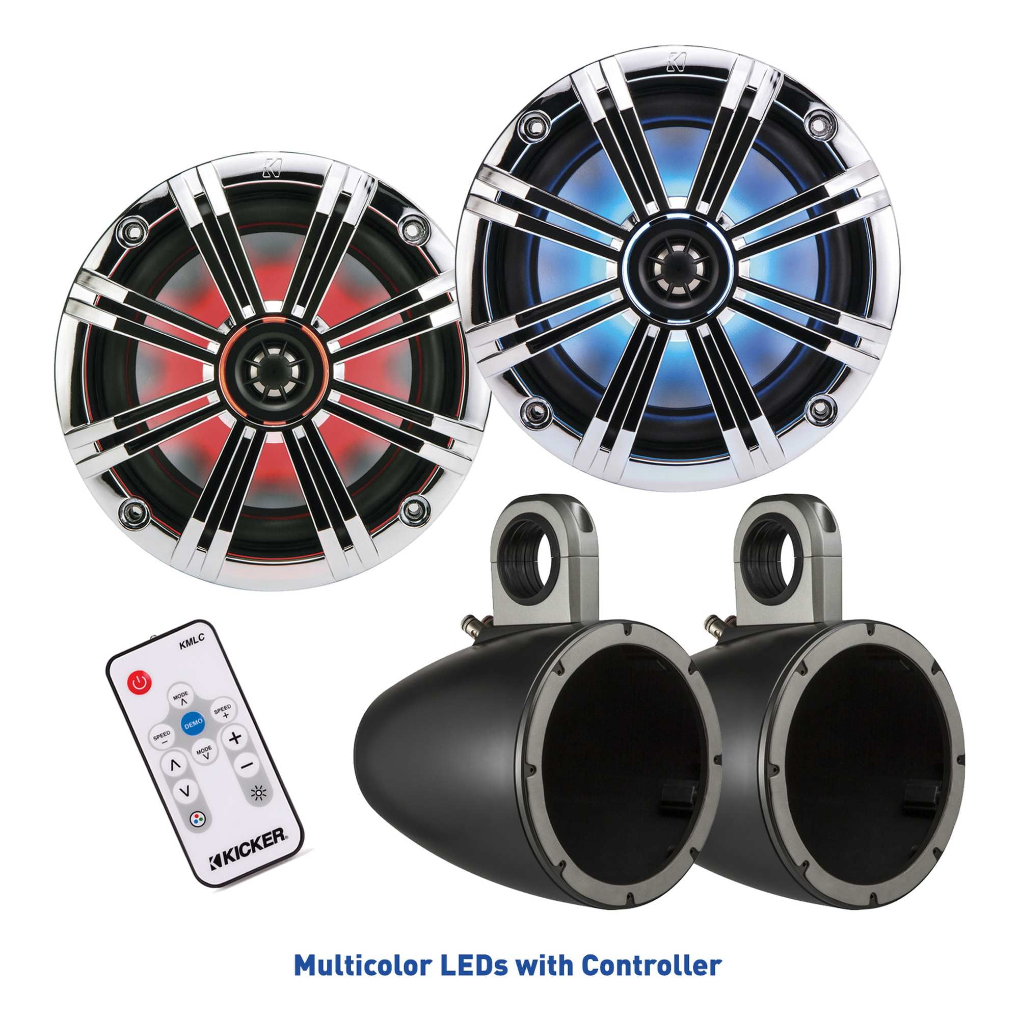 Kicker 8 Inch KM-Series Marine Chrome Grill Speaker Bundle 41KM84LCW ...