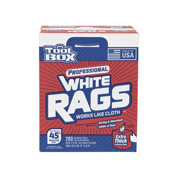 Toolbox® Professional White Rags, 10" X 12", 200 Sheets/Box, Multi ...