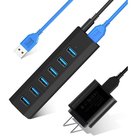 USB Hub, 6 Ports Super High Speed USB 3.0 Hub Splitter + 10W Power ...