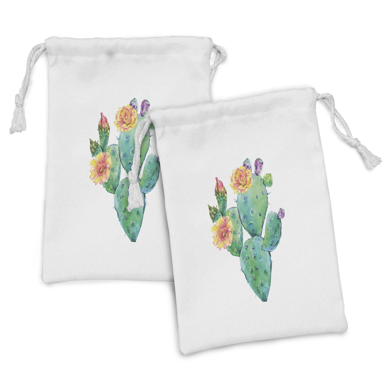 Natural Color Fabric Pouch Set of 2, Watercolor Art Painting of an ...