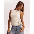 Apricot Solid Color Round Neck Side Tie Waist Casual Sleeveless Top ...
