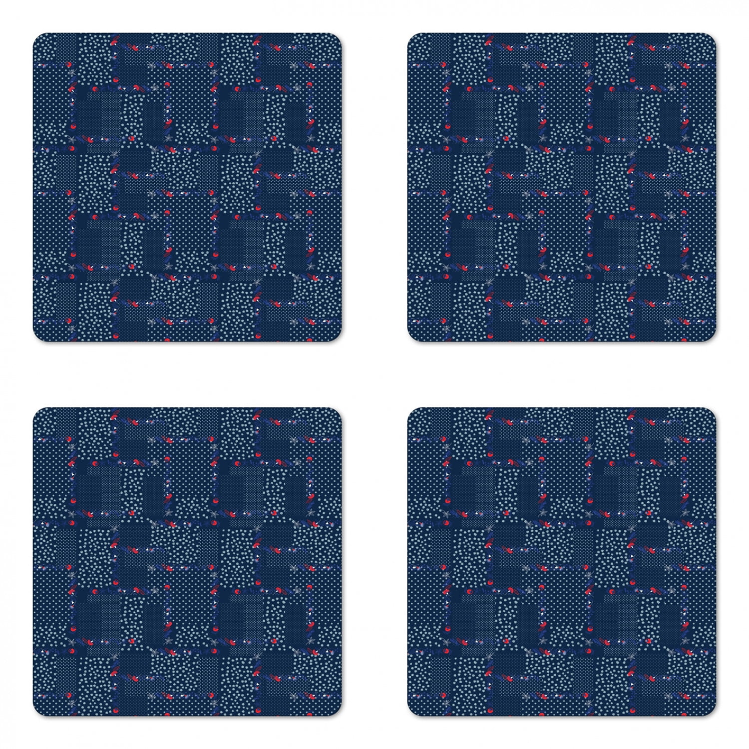 Abstract Coaster Set of 4, Symmetrical Dots and Roses in Dark Tones ...