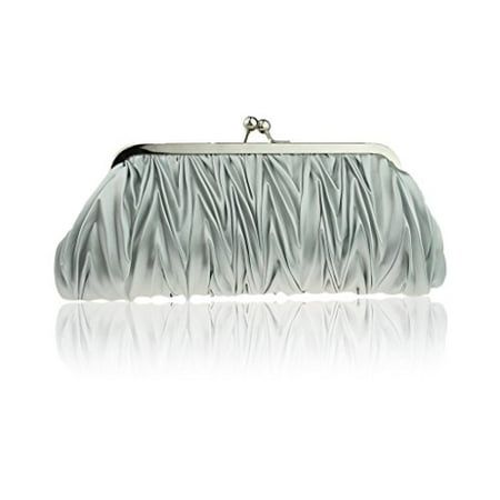 (Silver) Women Vintage Satin Pleated Evening Cocktail Wedding Party ...