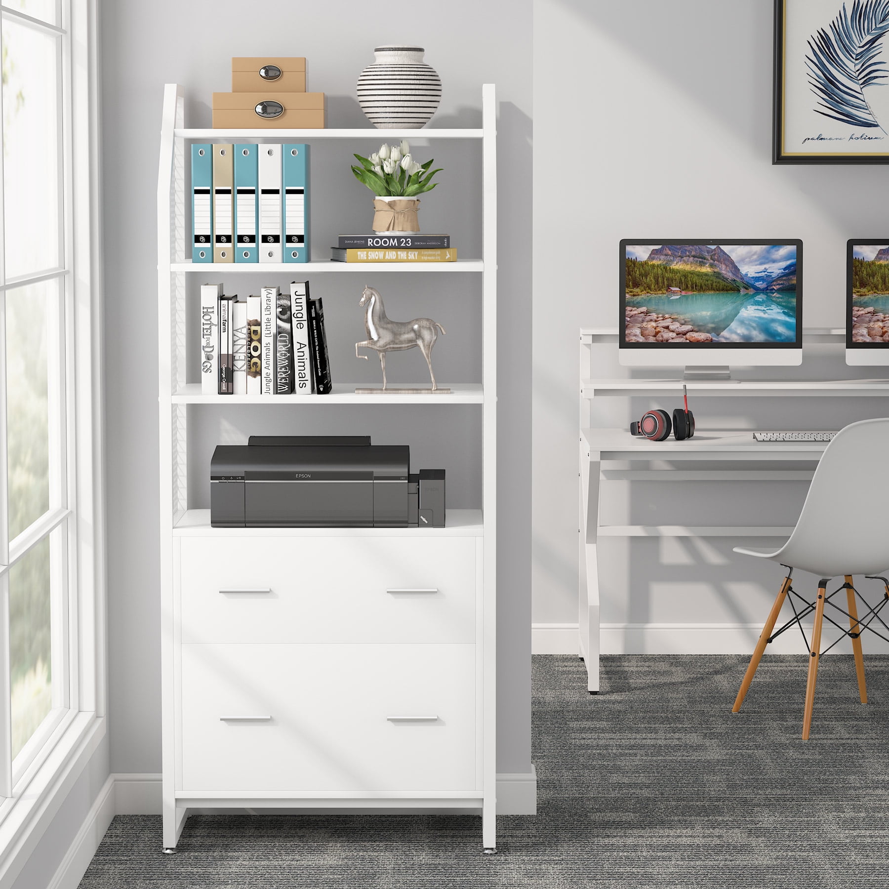 Buy Tribesigns 2 Drawer File Cabinet with Bookshelf, Modern Vertical ...